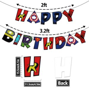 LINGTEER Superhero Decorations Set - Happy Birthday Bunting Banner Superhero Hanging Swirls Streamers Action Sign Perfect for Kids Birthday Party Decorations.