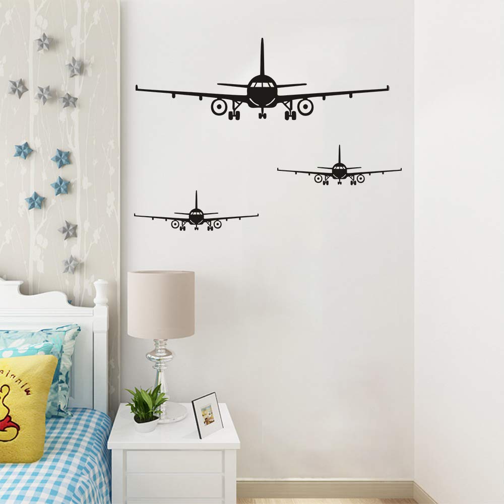 Lnrkai 3Pcs Airplane Wall Decor Stickers, DIY Removable Aircraft Wall Art Decal Home Decoration for Living Room, Bedroom, Gift Wallpaper Mural for Boys, Girls, Kids