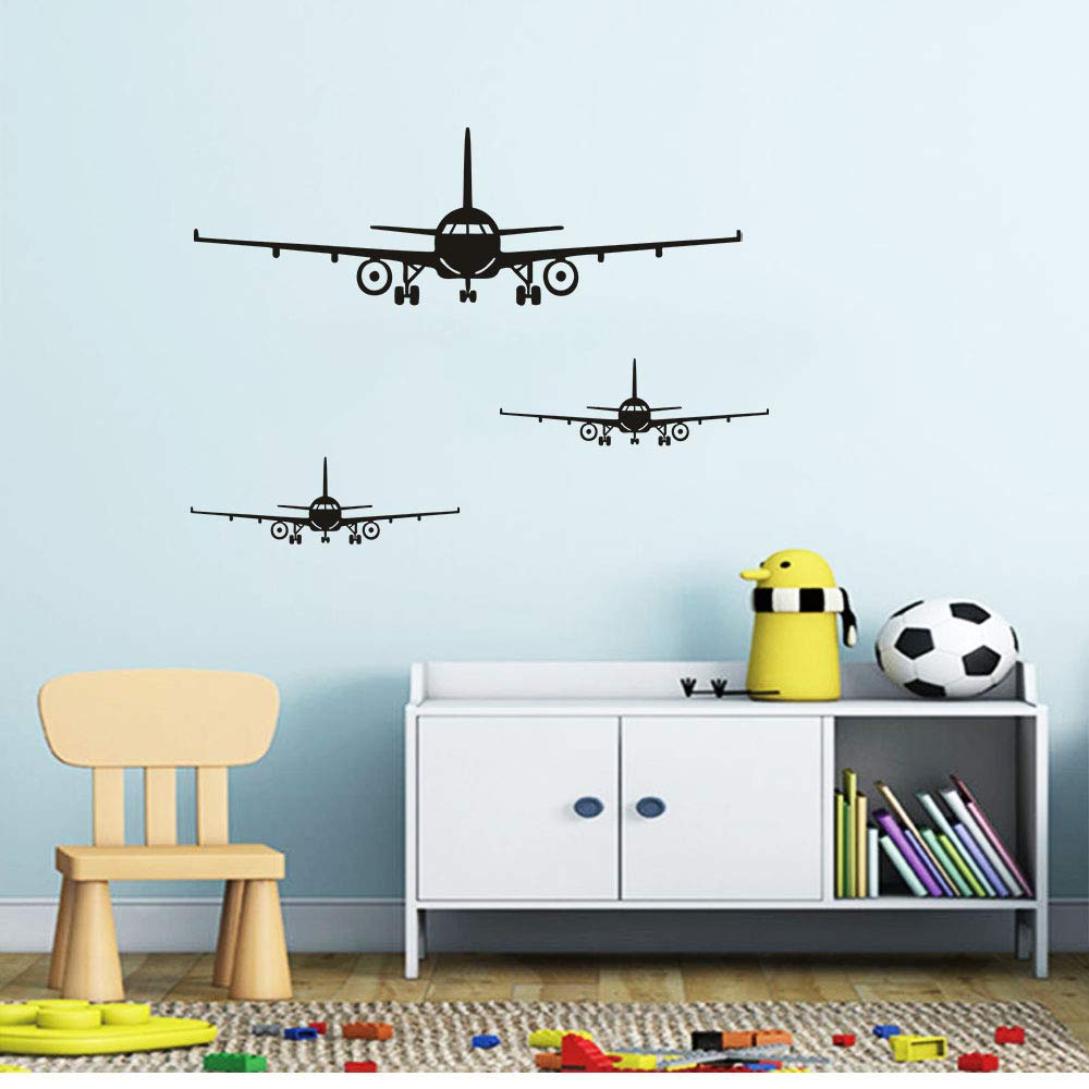 Lnrkai 3Pcs Airplane Wall Decor Stickers, DIY Removable Aircraft Wall Art Decal Home Decoration for Living Room, Bedroom, Gift Wallpaper Mural for Boys, Girls, Kids