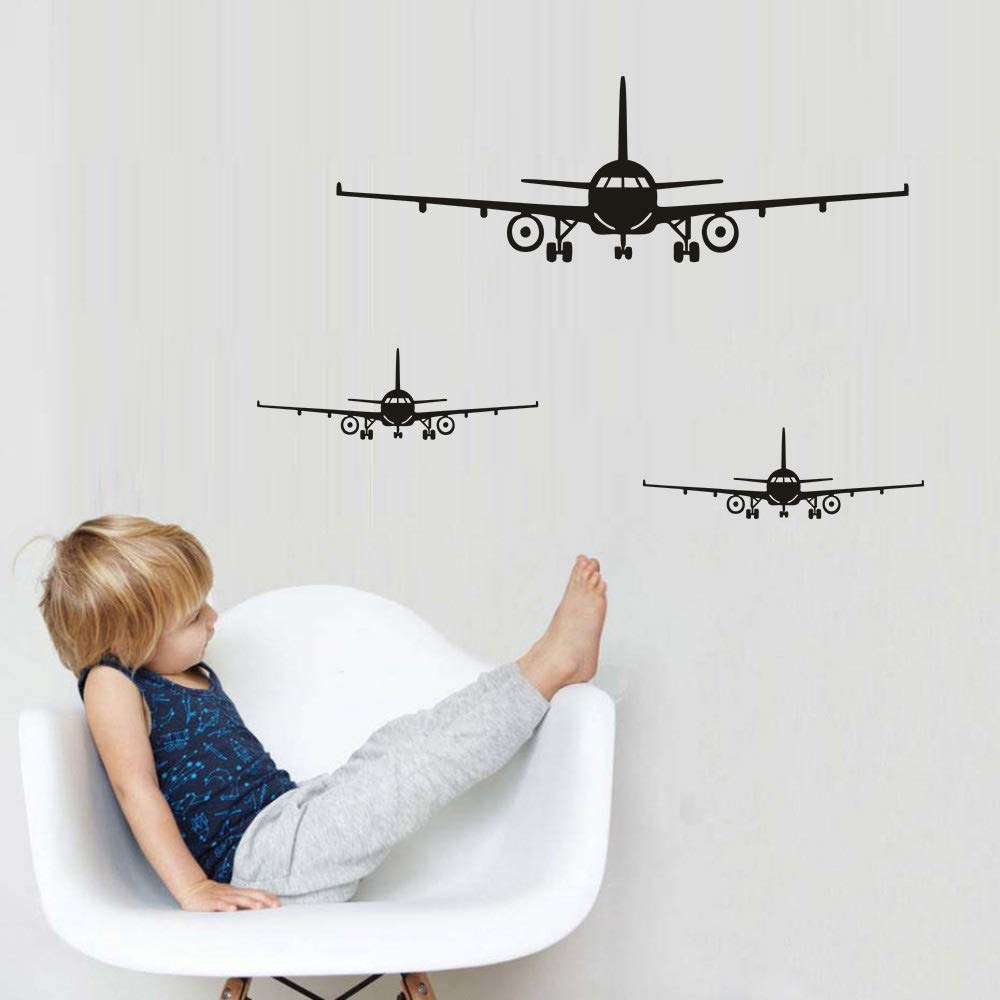 Lnrkai 3Pcs Airplane Wall Decor Stickers, DIY Removable Aircraft Wall Art Decal Home Decoration for Living Room, Bedroom, Gift Wallpaper Mural for Boys, Girls, Kids