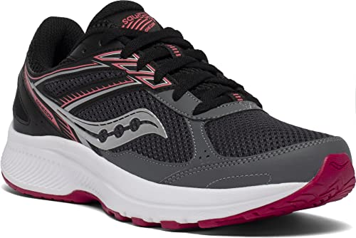 Saucony Women's Cohesion 14 Road Running Shoe, Charcoal/Coral, 8