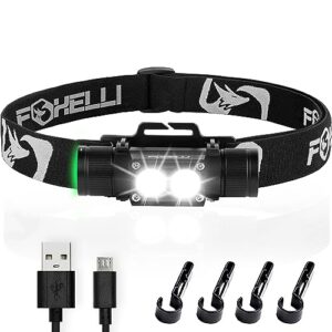 foxelli rechargeable headlamp - ultra bright led head lamp flashlight, 1200 lumen, heavy-duty, ipx7 waterproof hard hat light for work & outdoors, battery & hooks included