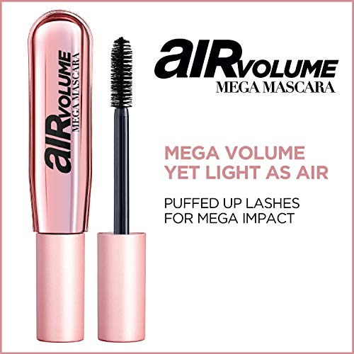 L'Oreal Paris Makeup Air Volume Mega Mascara, Lightweight & Long-lasting Volumizing Mascara for Voluminous Eyelashes, Washable Black Brown, 0.3 Fl Oz