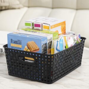 Qqbine Plastic Weave Storage Baskets, Plastic Shelf Basket Bins, Black, 4 Packs