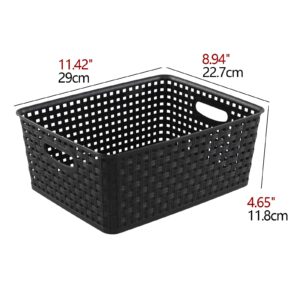 Qqbine Plastic Weave Storage Baskets, Plastic Shelf Basket Bins, Black, 4 Packs