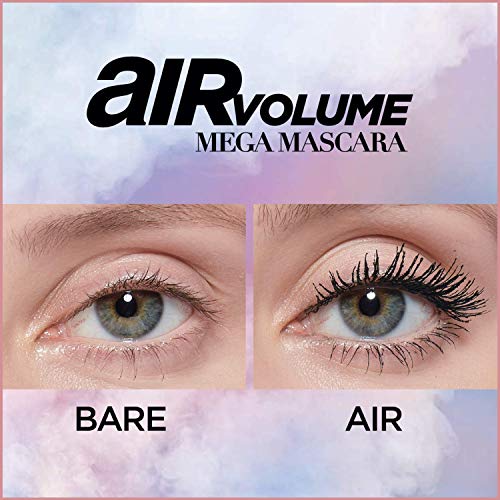 L'Oreal Paris Makeup Air Volume Mega Mascara, Lightweight & Long-lasting Volumizing Mascara for Voluminous Eyelashes, Washable Blackest Black, 0.3 Fl Oz