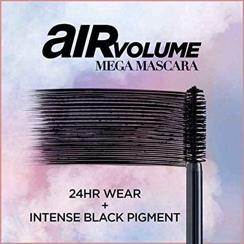 L'Oreal Paris Makeup Air Volume Mega Mascara, Lightweight & Long-lasting Volumizing Mascara for Voluminous Eyelashes, Washable Blackest Black, 0.3 Fl Oz