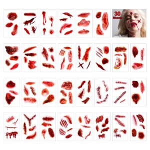 scar tattoos temporary halloween makeup tattoos body face scar realistic temporary zombie tattoos fake bloody wound for halloween cosplay party masquerade costume makeup props (30 sheets)