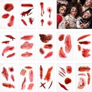 Scar Tattoos Temporary Halloween Makeup Tattoos Body Face Scar Realistic Temporary Zombie Tattoos Fake Bloody Wound for Halloween Cosplay Party Masquerade Costume Makeup Props (30 Sheets)