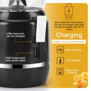 iOCSmart Portable Blender on the go, Mini Juicer Blender for Shakes and Smoothies, Personal Blender USB Rechargeable with 2 Juice Cup (Black)