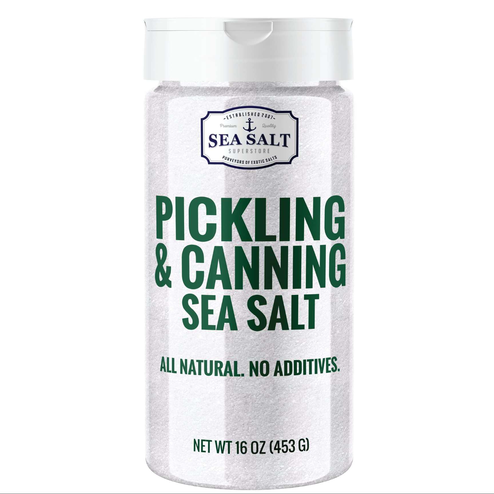 Pickling and Canning Salt, Curing Salt for Natural Preserving, Non-Iodized and Kosher Fine Brining Sea Salt, 1lb Shaker - Sea Salt Superstore