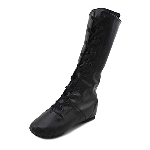 VCIXXVCE Women High-top Jazz Dance Shoes Lace up Black Leather Jazz Teaching Modern Dance Boot,US 8