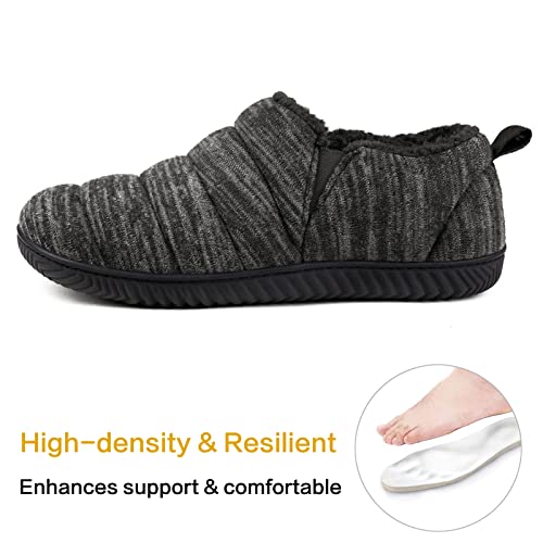 Zizor Men's Comfy Caterpillar Slippers Indoor Outdoor House Shoes, Warm Soft Knit Upper Fuzzy Fleece Lined Memory Foam Sole with Hard Bottom, Black, 11 US