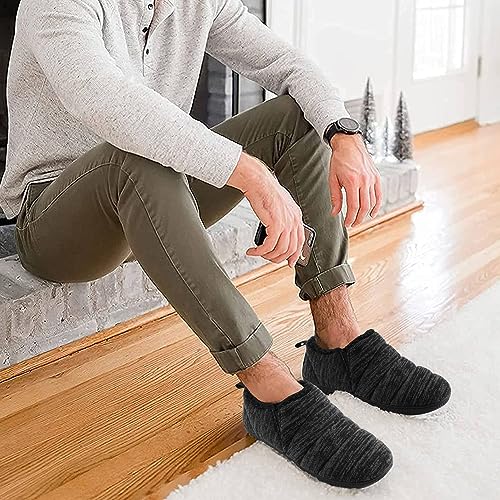 Zizor Men's Comfy Caterpillar Slippers Indoor Outdoor House Shoes, Warm Soft Knit Upper Fuzzy Fleece Lined Memory Foam Sole with Hard Bottom, Black, 11 US