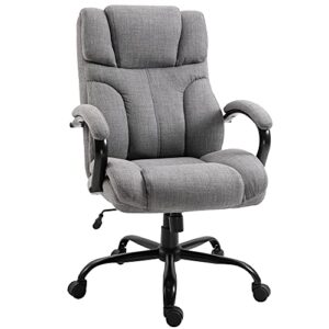 vinsetto 500lbs big and tall office chair with wide seat, ergonomic executive computer chair with adjustable height, swivel wheels and linen finish, light grey