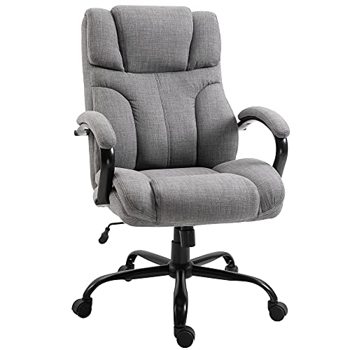 Vinsetto 500lbs Big and Tall Office Chair with Wide Seat, Ergonomic Executive Computer Chair with Adjustable Height, Swivel Wheels and Linen Finish, Light Grey