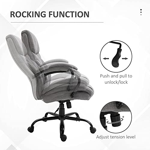 Vinsetto 500lbs Big and Tall Office Chair with Wide Seat, Ergonomic Executive Computer Chair with Adjustable Height, Swivel Wheels and Linen Finish, Light Grey