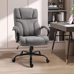 Vinsetto 500lbs Big and Tall Office Chair with Wide Seat, Ergonomic Executive Computer Chair with Adjustable Height, Swivel Wheels and Linen Finish, Light Grey