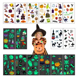 furaha halloween tattoos for kids, 160 pcs halloween temporary tattoos including 70 glow in the night or dark halloween trick or treat ghost monster pumpkin tattoos