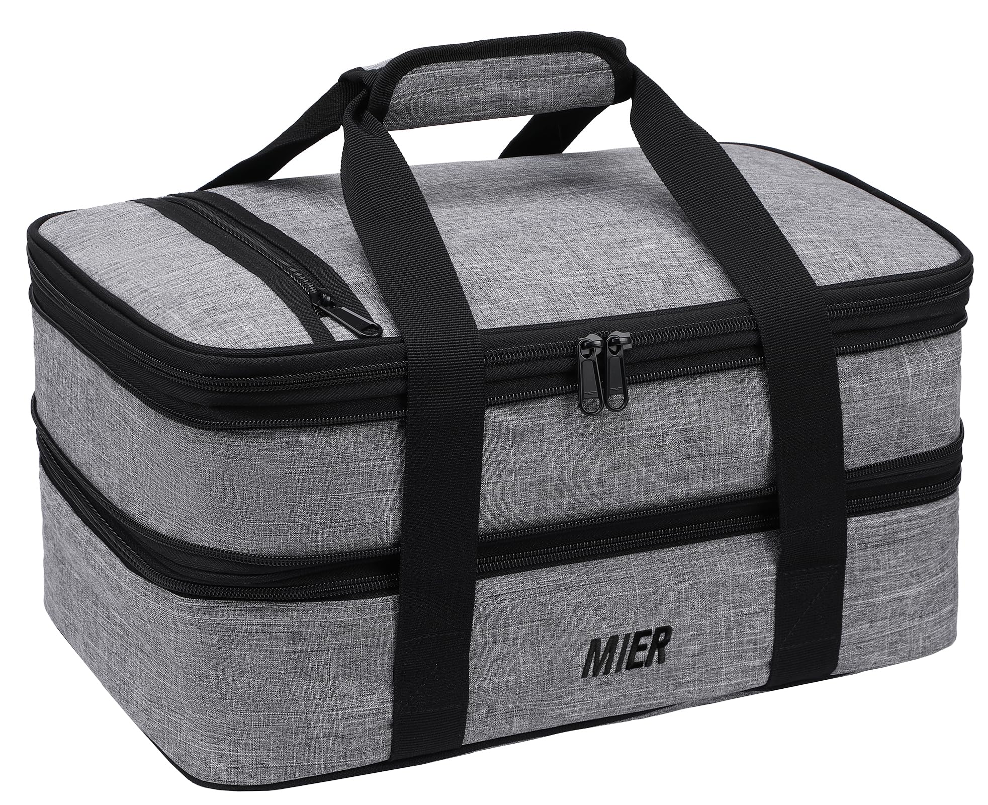 MIER Insulated Double Casserole Carrier Thermal Lunch Tote for Potluck Parties, Picnic, Beach, Fits 9 x 13 Inches Casserole Dish, Expandable by Mid Zipper, Gray