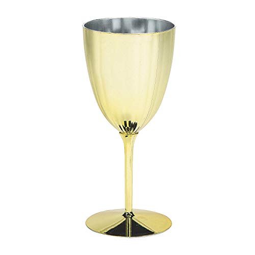 Fun Express Gold Metallic Plastic Wine Glasses - Party Supplies - 12 Pieces