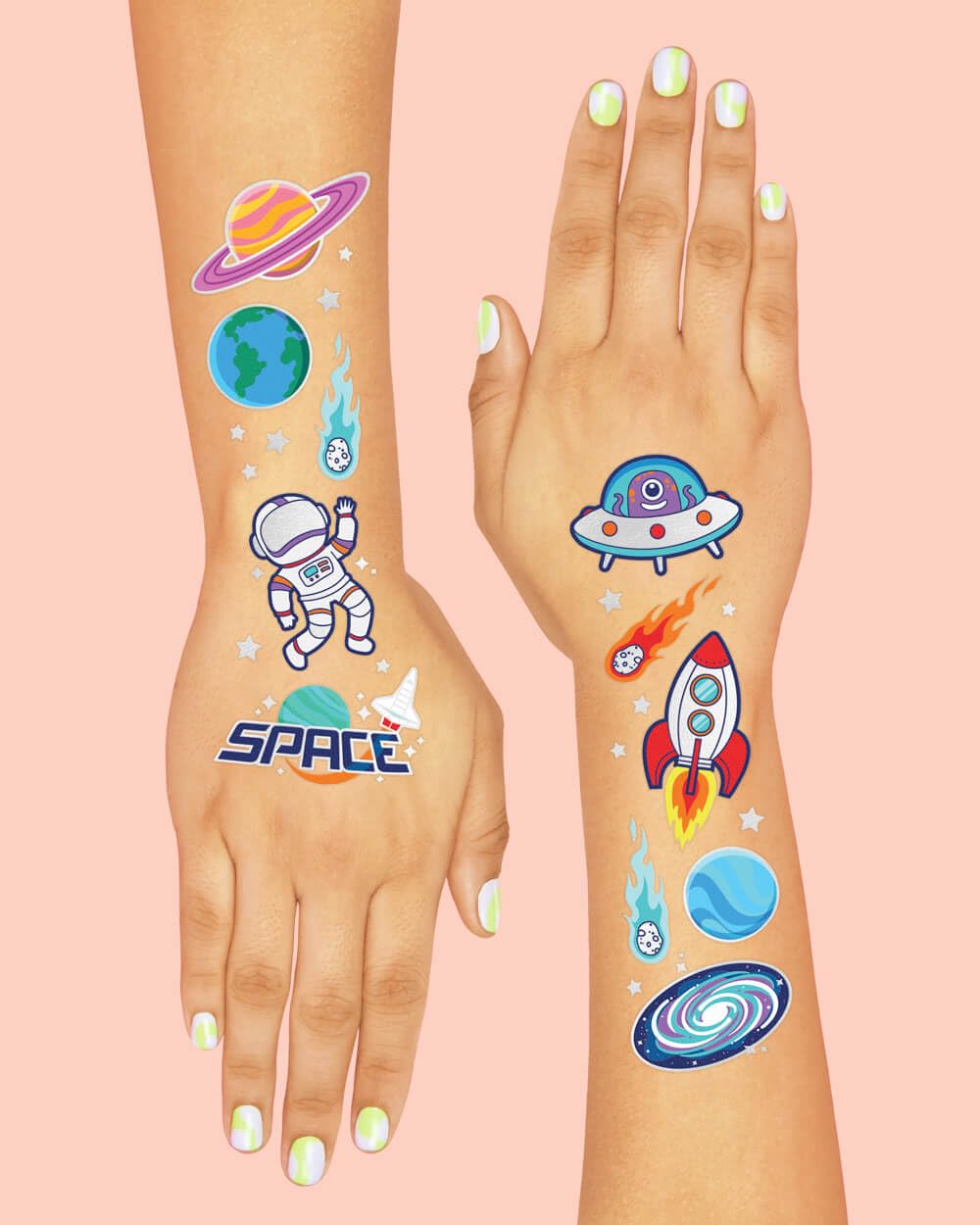 xo, Fetti Space + Planets Temporary Tattoos for Kids - 46 Glitter styles | Alien Birthday Party Supplies, Astronaut Favors + Rocketship Decorations