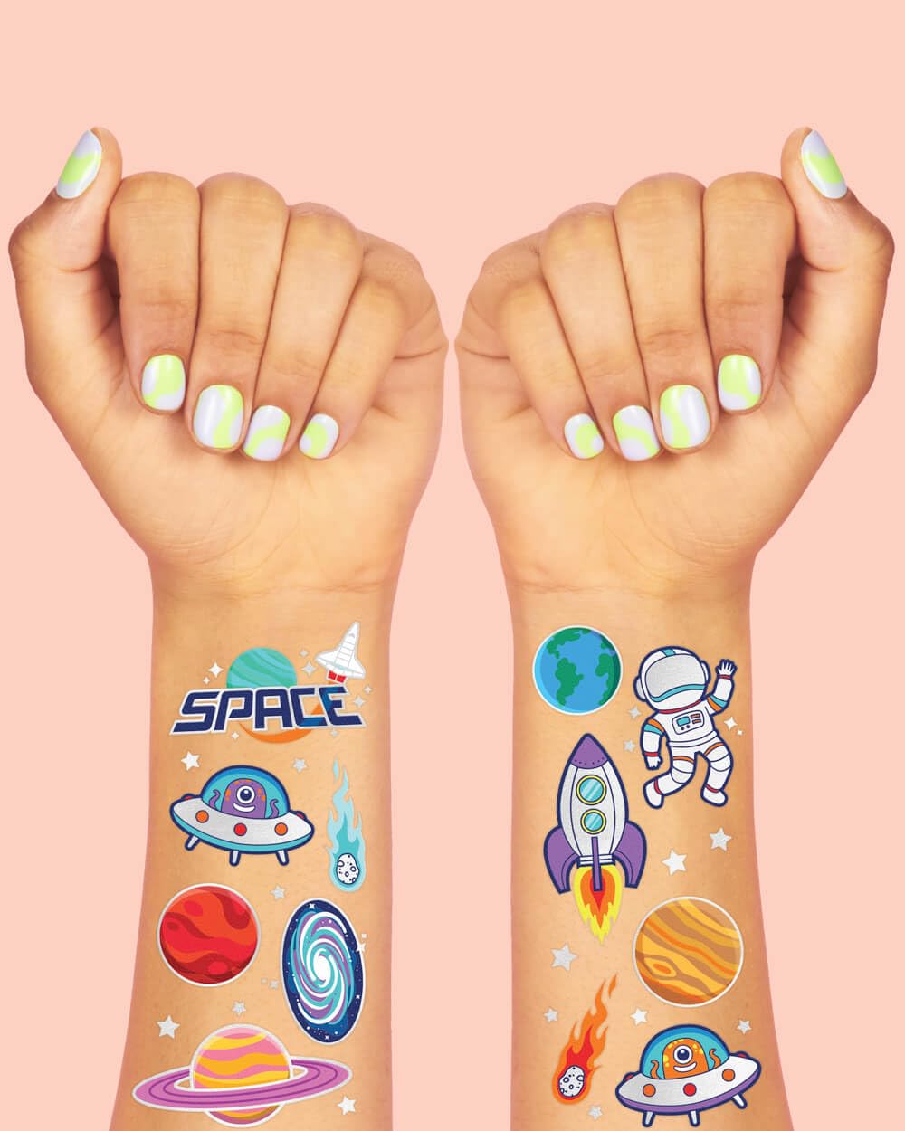 xo, Fetti Space + Planets Temporary Tattoos for Kids - 46 Glitter styles | Alien Birthday Party Supplies, Astronaut Favors + Rocketship Decorations