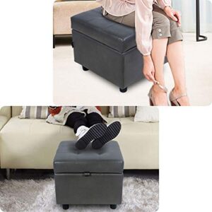 H&B Luxuries Tufted Leather Square Flip Top Storage Ottoman Cube Foot Rest (Grey with Storage)