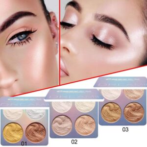 CmaaDU 4 Colors Shimmer Highlighter Highlight Hilight Makeup Palette Highlighter Powder iluminadores iluminador de maquillaje,White Pink Champagne Gold Shimmer Highlighter Primer Face Makeup Glitter