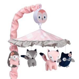 lambs & ivy forever friends pink/gray woodland owl/fox musical baby crib mobile