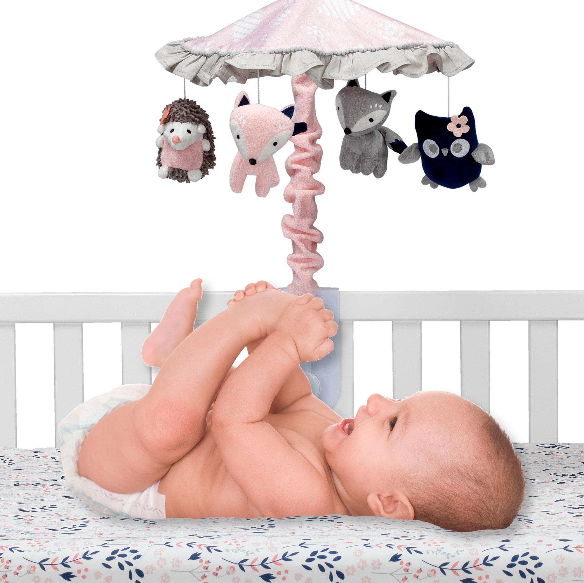 Lambs & Ivy Forever Friends Pink/Gray Woodland Owl/Fox Musical Baby Crib Mobile