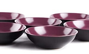 HomeVss Stoneware Two-Tone Colors Life 18pc Dinner Set，Outside Shiny Black + Inside Matte Glaze Plum