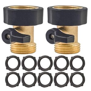 hourleey garden hose shut off valve, 2 pack heavy duty 3/4 inch solid garden hose shut off valve with 10 extra rubber washers (black)