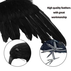 4Pack Realistic Black Feathered Crow Bird - 13" Halloween Artificial Handmade Feathered Crows and 6" Halloween Lifelike Raven for Halloween Costume Party Outdoor Indoor Decor (Assembly Required)