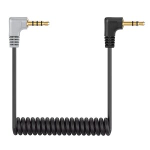 3.5mm trs to trrs microphone cable, ancable 1/8 male to male coiled right angle mic cord compatible iphone, smartphone, tablets with rode sc7, videomic, videomicro go, boya and more external mic