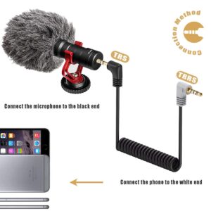 3.5mm TRS to TRRS Microphone Cable, Ancable 1/8 Male to Male Coiled Right Angle Mic Cord Compatible iPhone, Smartphone, Tablets with Rode SC7, VideoMic, VideoMicro Go, BOYA and More External Mic