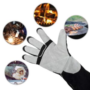 YESWELDER 16 Inches,932℉,Leather Forge MIG Welding Gloves, with Kevlar Stitching Heat/Fire Resistant, Palm Reinforcements, Black-Gray