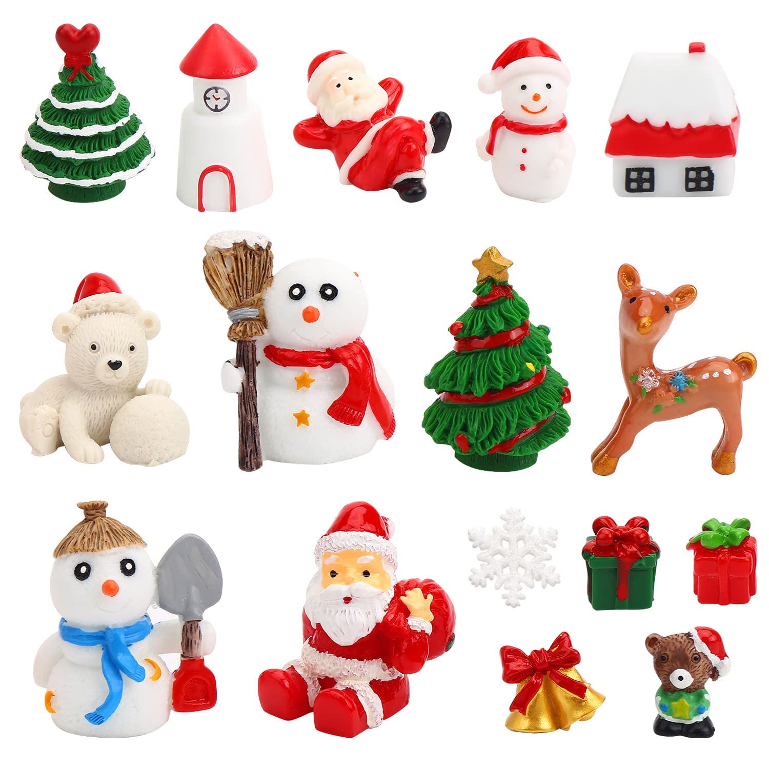 DIYASY Christmas Miniature Figurines,30 Pcs Mini Crafts Resin Santa Claus Snowman Elk Ornaments Kit for DIY Christmas Fairy Garden and Snow Globes