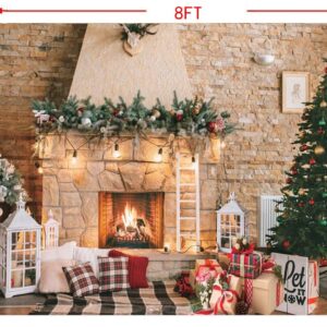 Dudaacvt 8x6ft Christmas Fireplace Theme Backdrop for Photography Christmas Photography Backdrop Merry Xmas Sock Gift Decorations Family Party Party Su pplies Banner Booth Props D470