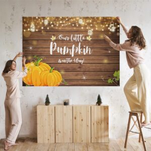 Mocsicka Pumpkin Baby Shower Backdrop Our Little Pumpkin is on The Way Rustic Wood Background Autumn Boy Girl Baby Shower Party Decor Banner Fall Baby Shower Backdrops (7x5ft)