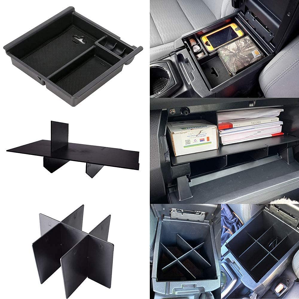 EDBETOS Tacoma Accessories for Toyota Tacoma 2016-2023 Center Console Organizer Tray and Divider and Glove Box Organizer Armrest Interlock Secondary Storage