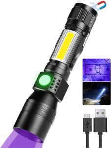 karrong rechargeable uv flashlight(no battery), 3 in 1 uv black light led tactical flashlight, high powered 2000 lumens led light 7 modes waterproof for pet clothing detection/emergency/camping