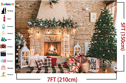 Dudaacvt 7x5ft Christmas Fireplace Theme Backdrop for Photography Christmas Photography Backdrop Merry Xmas Sock Gift Decorations Family Party Banner Photo Studio Props D470