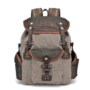 tsd the same direction tapa canvas backpack | vintage backpack | large canvas backpack with genuine leather accents | for laptop - retro backpack (grey)