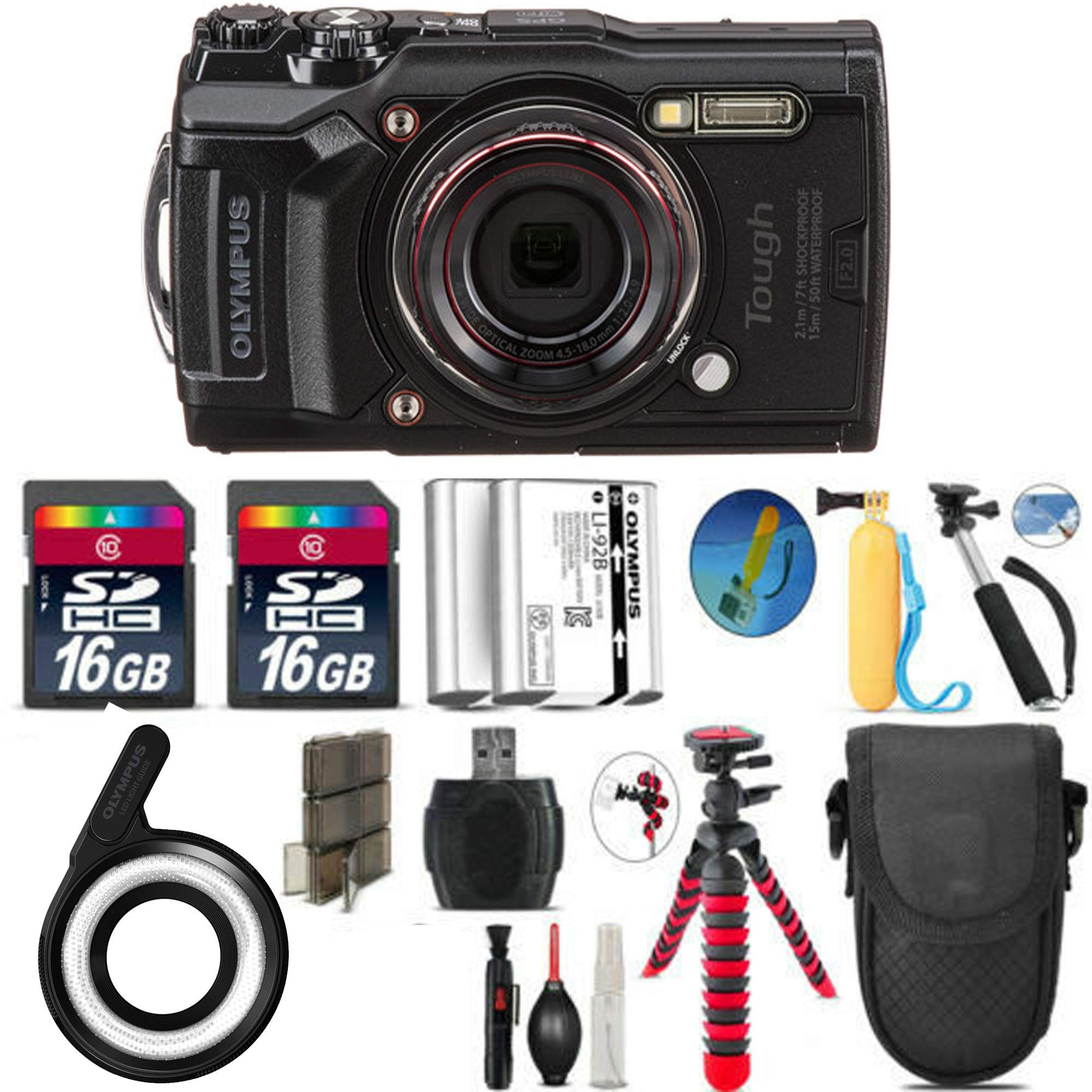 Olympus Tough TG-6 Digital Camera (Black) with Extra Battery | LED & More - 32GB Kit Bundle