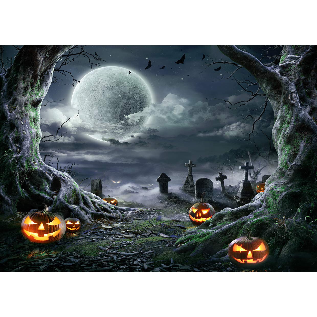 SJOLOON Halloween Backdrop for Photography Horror Night Background Scary Pumpkin Moon Backdrop for Party Decoration Supplies Studio Props 11897 (8x6FT)