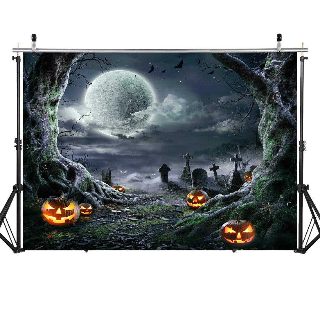 SJOLOON Halloween Backdrop for Photography Horror Night Background Scary Pumpkin Moon Backdrop for Party Decoration Supplies Studio Props 11897 (8x6FT)