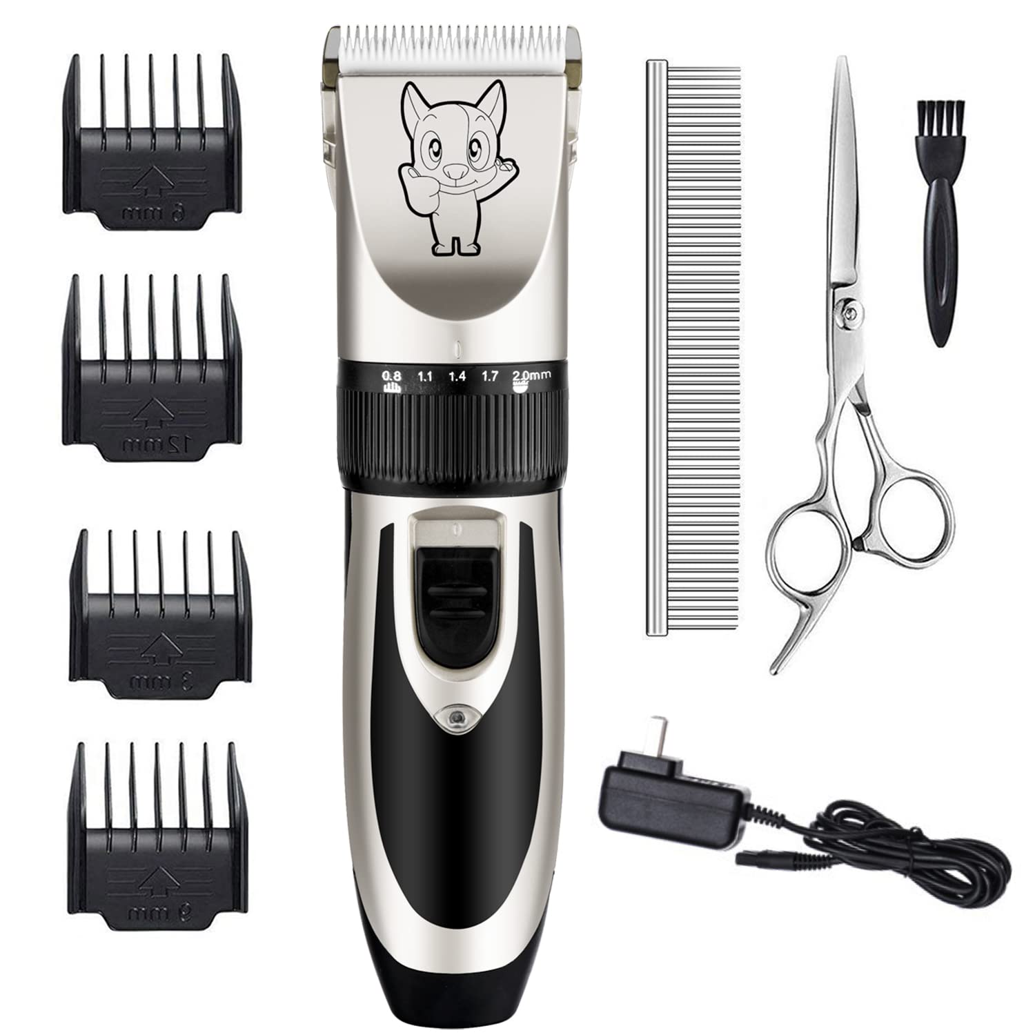 Dog Grooming Kit Clippers, Low Noise, Electric Quiet, Rechargeable, Cordless, Pet Hair Thick Coats Clippers Trimmers Set, Suitable for Dogs, Cats, and Other Pets (Silver)