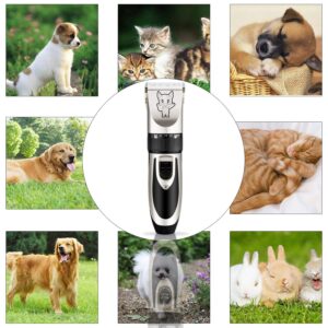 Dog Grooming Kit Clippers, Low Noise, Electric Quiet, Rechargeable, Cordless, Pet Hair Thick Coats Clippers Trimmers Set, Suitable for Dogs, Cats, and Other Pets (Silver)