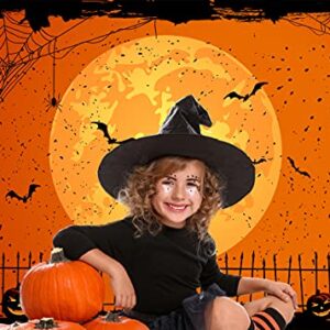 CYLYH 7x5ft Happy Halloween Orange Backdrop Halloween Eve BackdropHalloween Party Lantern Moon Bat Spider Web Graveyard Fence Photography Background Party Decorations